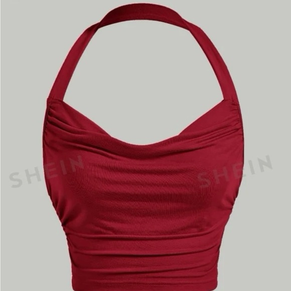 SHEIN | Tops | Red Shirt That Goes Around The Neck And Has A Open Back ...